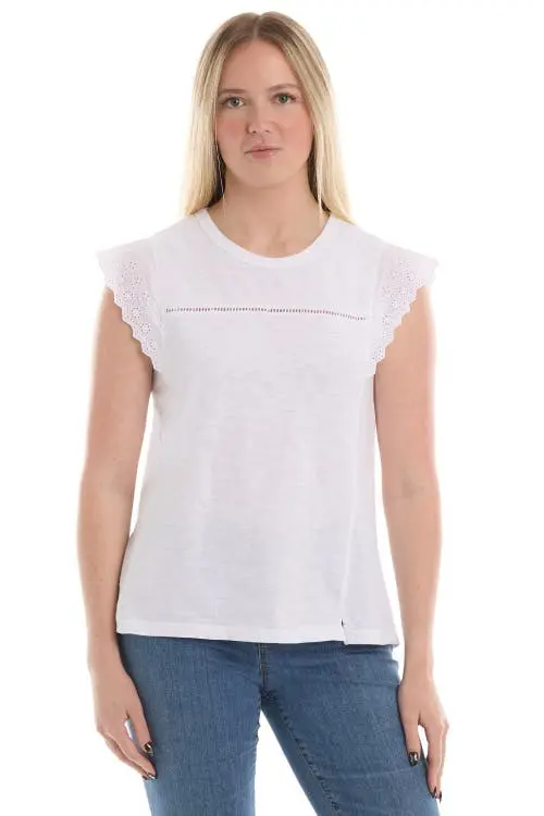 Wilt Eyelet Cap Sleeve Tee - White