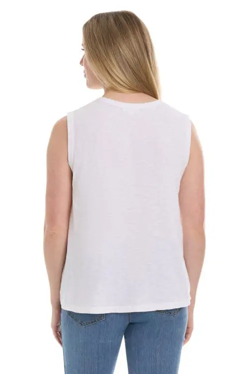 Wilt Sleeveless Shell With Lace Yoke - White