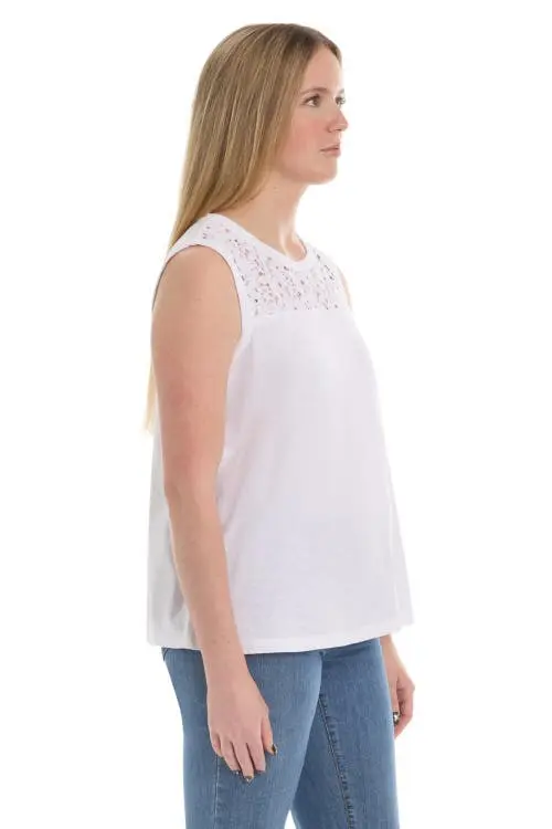 Wilt Sleeveless Shell With Lace Yoke - White