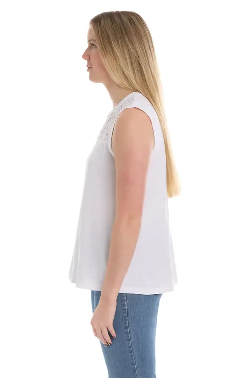 Wilt Sleeveless Shell With Lace Yoke - White