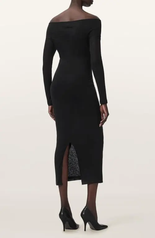 ALLSAINTS Delta Off-the-shoulder Long Sleeve Jersey Midi Dress - Black