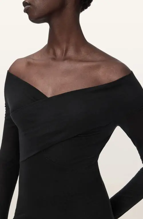ALLSAINTS Delta Off-the-shoulder Long Sleeve Jersey Midi Dress - Black