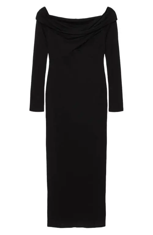ALLSAINTS Delta Off-the-shoulder Long Sleeve Jersey Midi Dress - Black