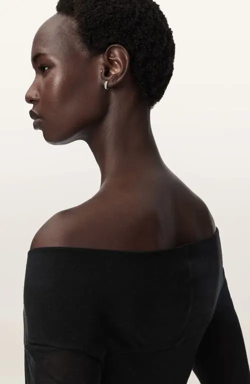 ALLSAINTS Delta Off-the-shoulder Long Sleeve Jersey Midi Dress - Black