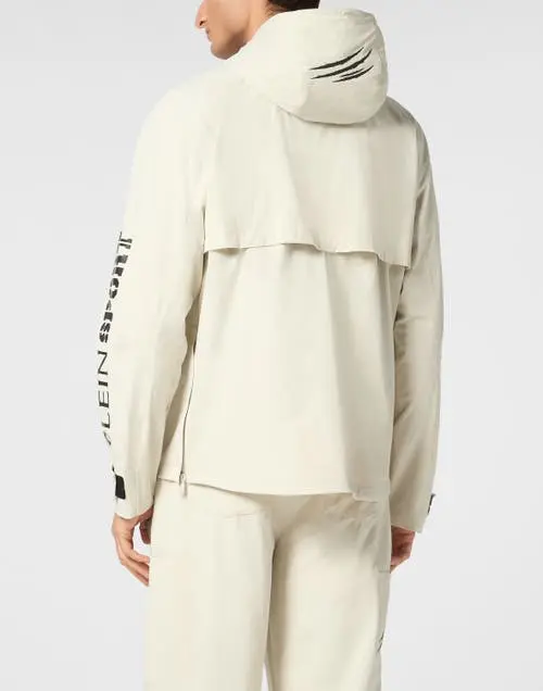 PLEIN SPORT Technical Nylon Hooded Windbreaker Jacket With Long Sleeves
