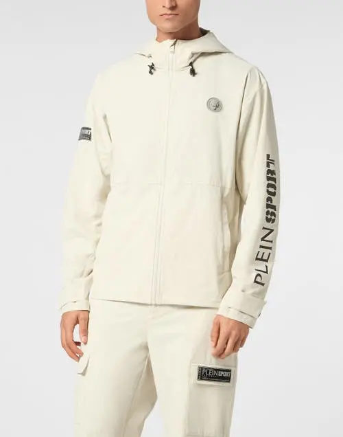 PLEIN SPORT Technical Nylon Hooded Windbreaker Jacket With Long Sleeves