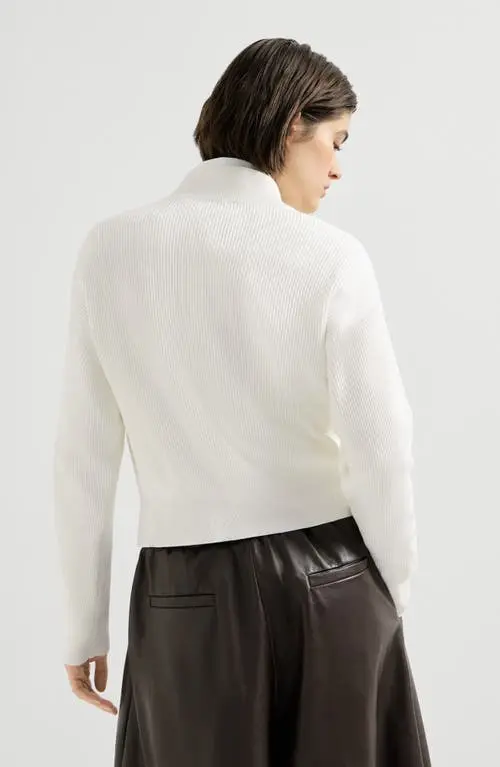 Brunello Cucinelli Cotton English Rib Cardigan With Shiny Zipper Pull