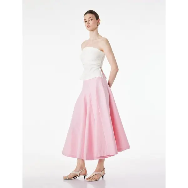 ZDNU 81041892 A-line Pleated Cotton Midi Skirt