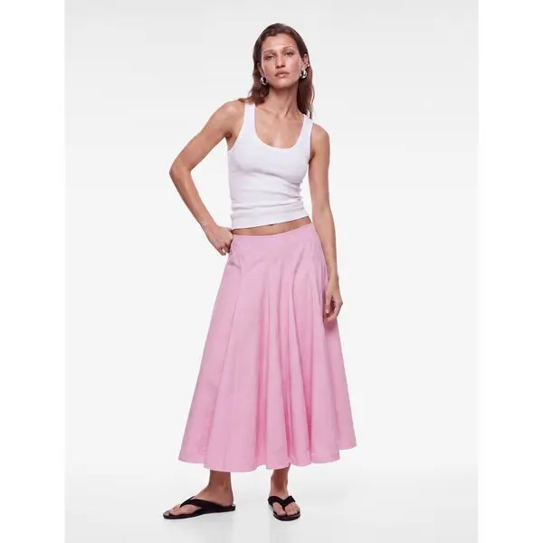 Koton A-line Pleated Cotton Midi Skirt - Pink