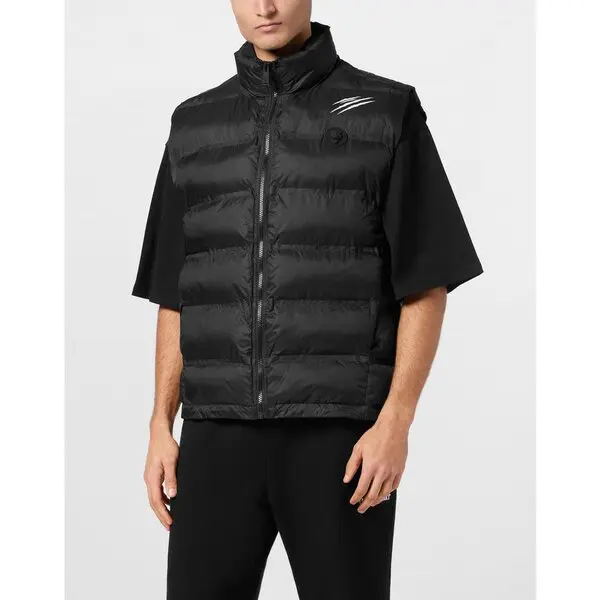 PLEIN SPORT Lightweight Padded Vest With Tiger Scratch Print - Black