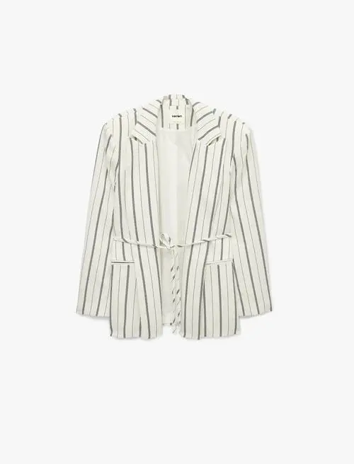 KOTON Zdnu 81041892 Striped Belted Long Sleeve Blazer