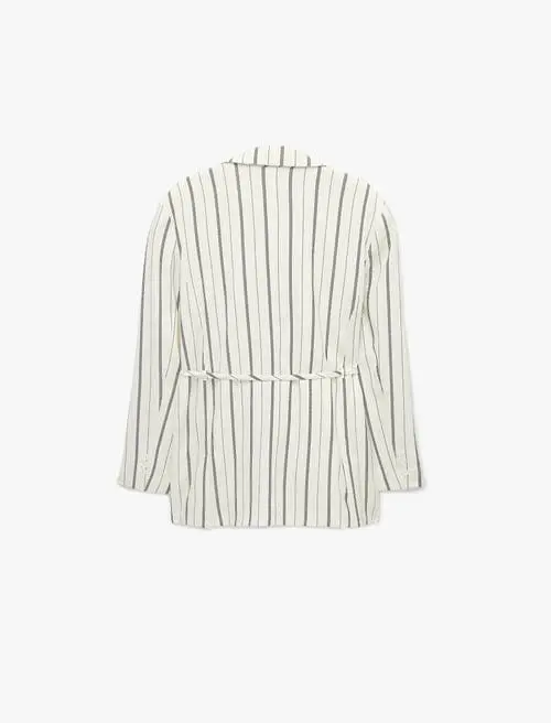 KOTON Zdnu 81041892 Striped Belted Long Sleeve Blazer
