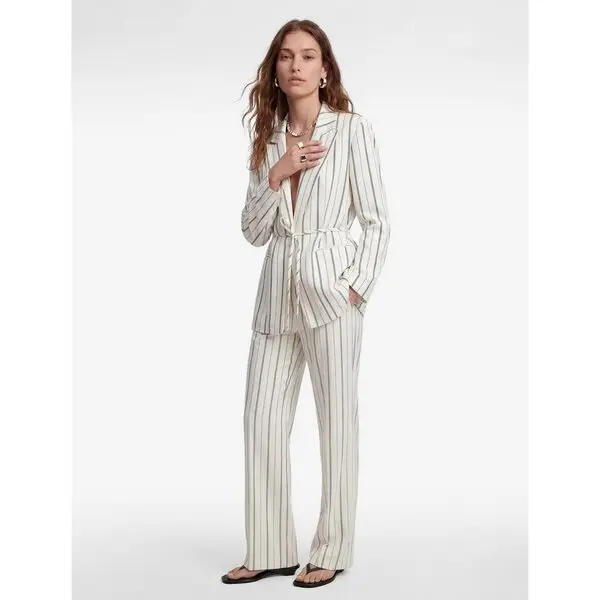 Koton Zdnu 81041892 Striped Belted Long Sleeve Blazer - White Stripe