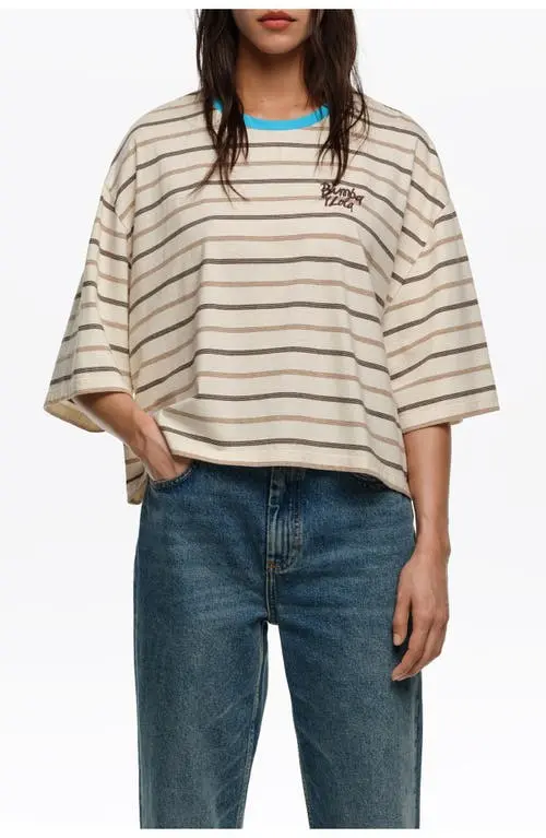 Bimba Y Lola Striped Cotton Boxy T-shirt - Brown