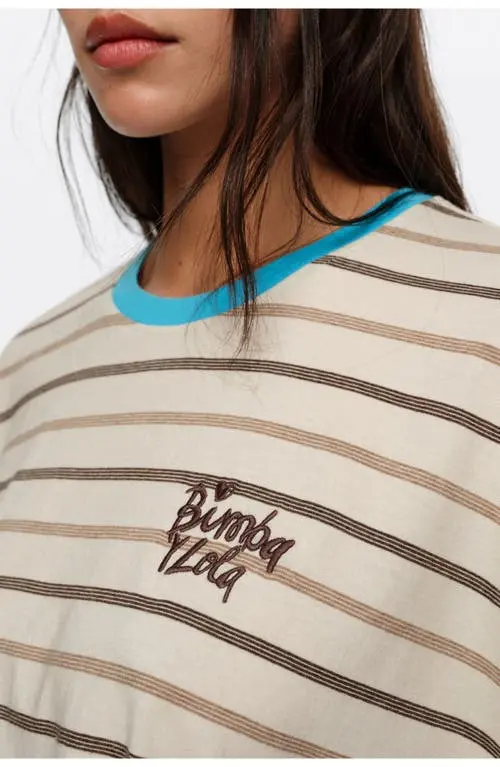 Bimba Y Lola Striped Cotton Boxy T-shirt - Brown