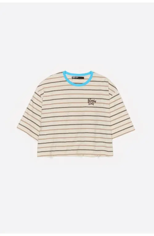 Bimba Y Lola Striped Cotton Boxy T-shirt - Brown