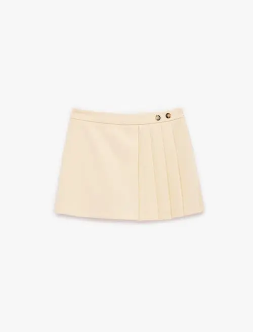 KOTON Pleated Mini Skirt With Button Detail
