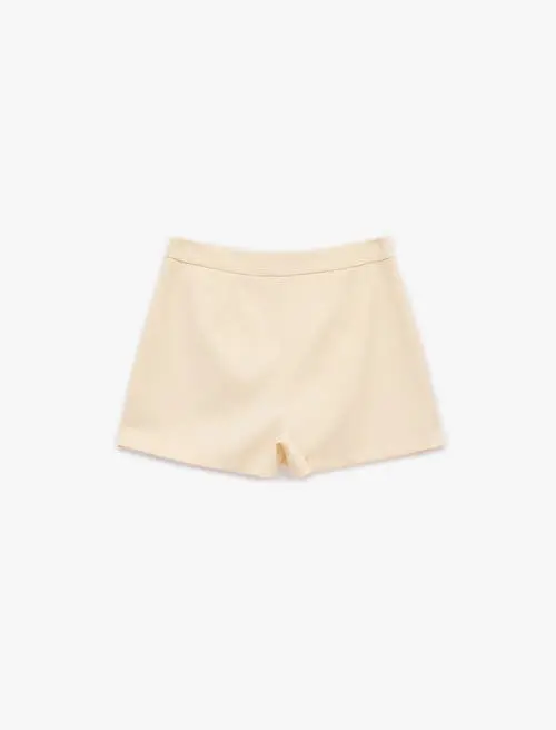 KOTON Pleated Mini Skirt With Button Detail
