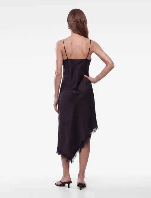 Koton Zdnu 81041892 Asymmetrical Lace Trim Satin Slip Dress