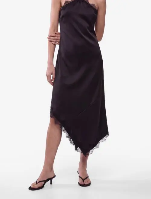 Koton Zdnu 81041892 Asymmetrical Lace Trim Satin Slip Dress