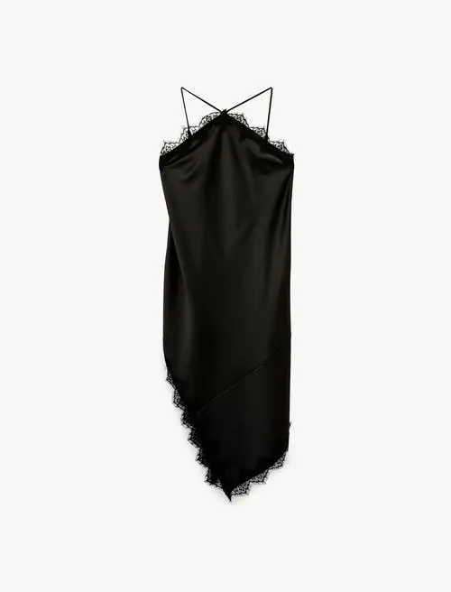 Koton Zdnu 81041892 Asymmetrical Lace Trim Satin Slip Dress