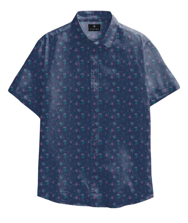 VUSTRA Navy Floral Short-sleeve Button-down Shirt