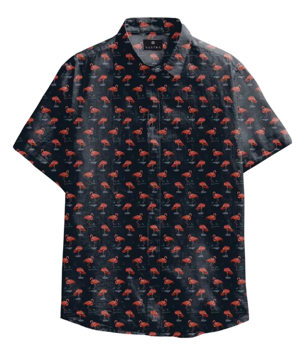 VUSTRA Flamingo Print Short-sleeve Button-down Shirt