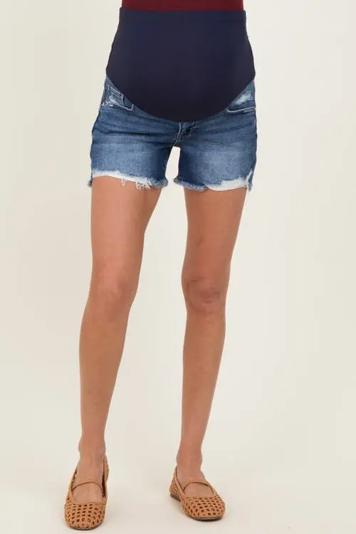 PINKBLUSH Distressed Fringe Hem Maternity Shorts