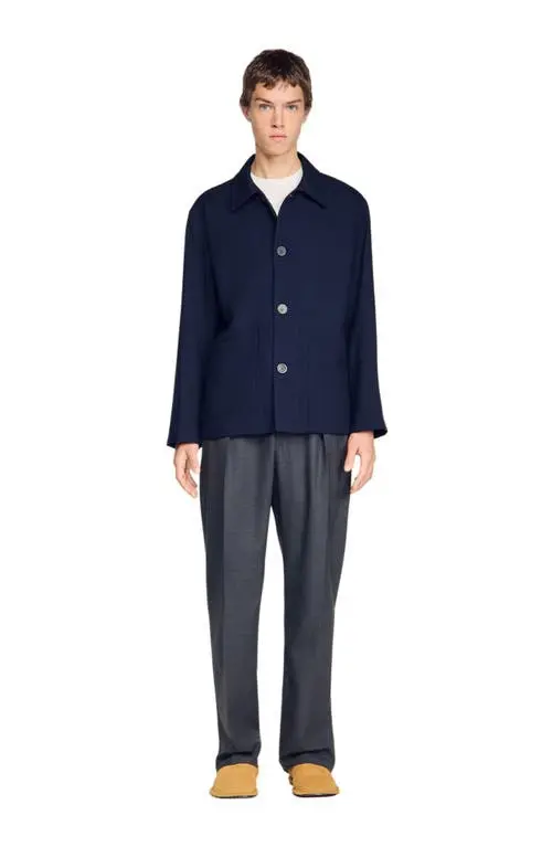 Sandro Buttoned Wool Worker Jacket