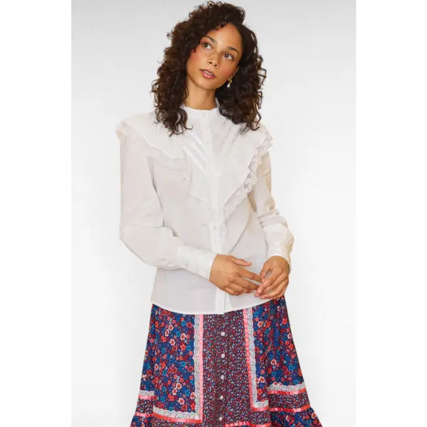 MODCLOTH Karina Edwardian Ruffle Blouse - Cloud Dancer