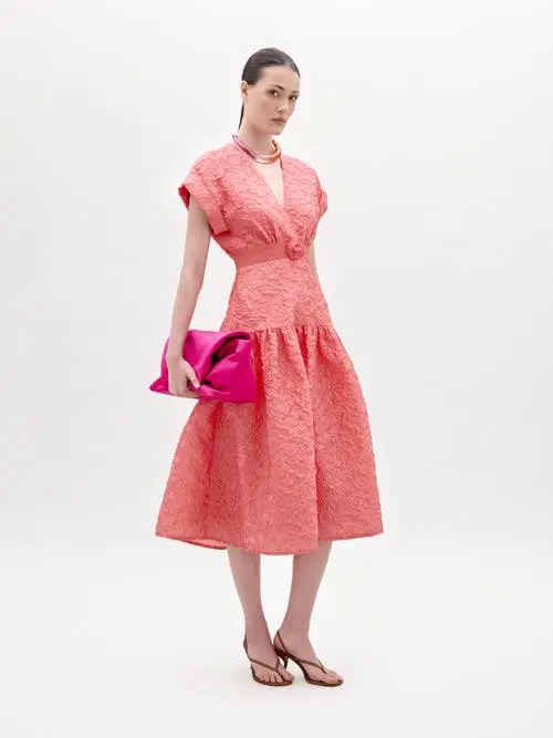 Silvia Tcherassi Metaponto Midi Dress With V-neckline And Flared Skirt - Pink