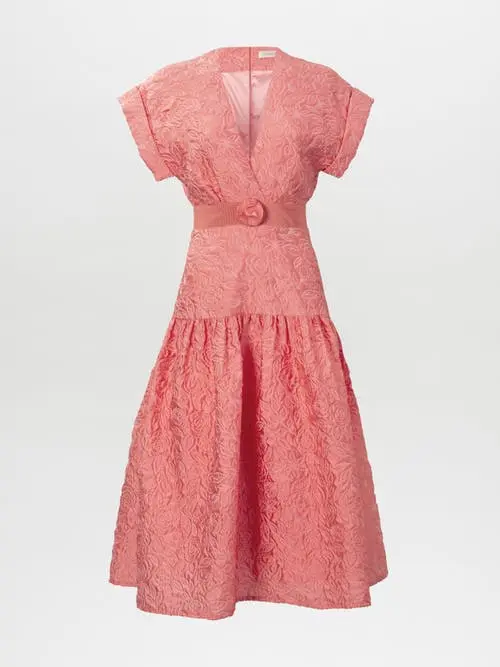 Silvia Tcherassi Metaponto Midi Dress With V-neckline And Flared Skirt