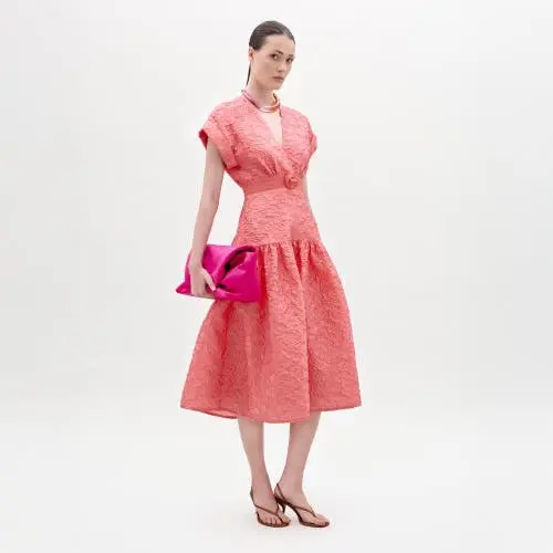 Silvia Tcherassi Metaponto Midi Dress With V-neckline And Flared Skirt