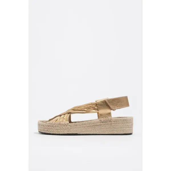 Bimba Y Lola Leather Jute Wedge Sandal - Gold