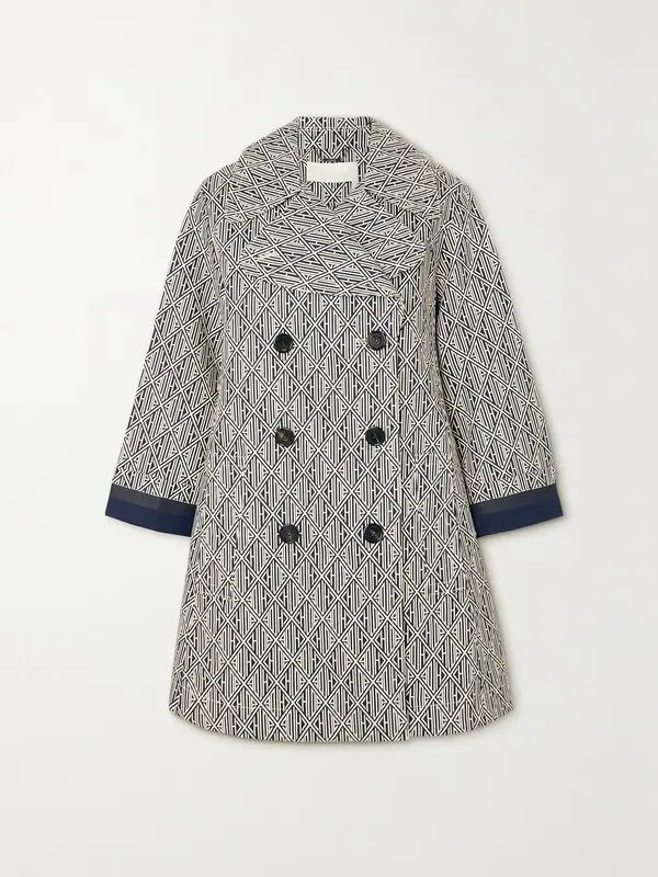 Chloé Double-breasted Monogram Printed Cotton-gabardine Coat - Blue