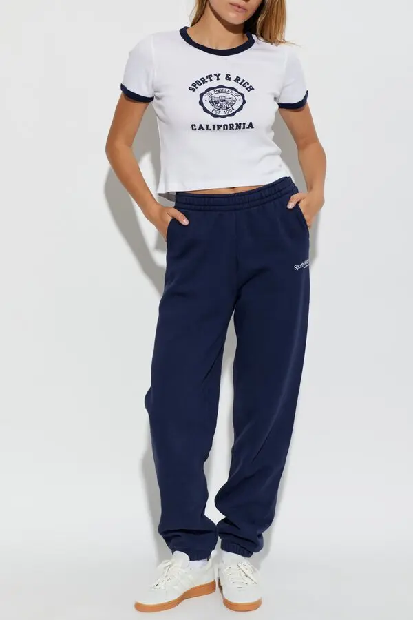 SPORTY & RICH Marine" Collection Cropped Cotton T-shirt