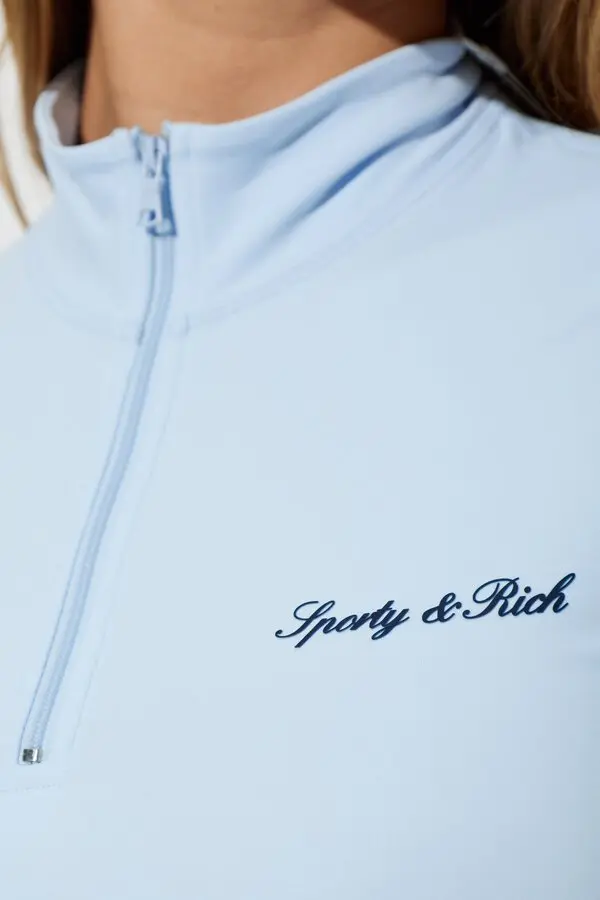 SPORTY & RICH Beverly Hills Tennis" Collection Cropped Long-sleeve Top With Stand Collar