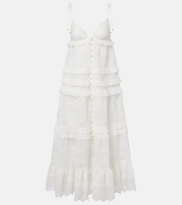 Zimmermann Solstice Cotton Midi Dress With Lace Trim - White