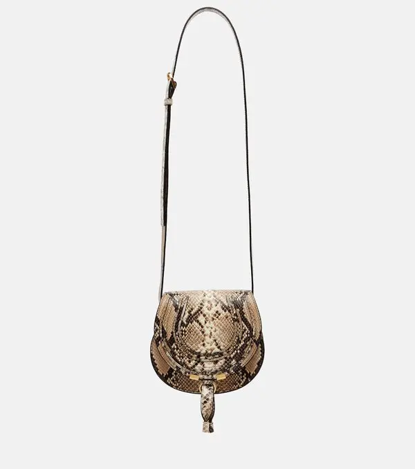 Chloé Marcie Mini Snake-effect Leather Crossbody Bag - Beige