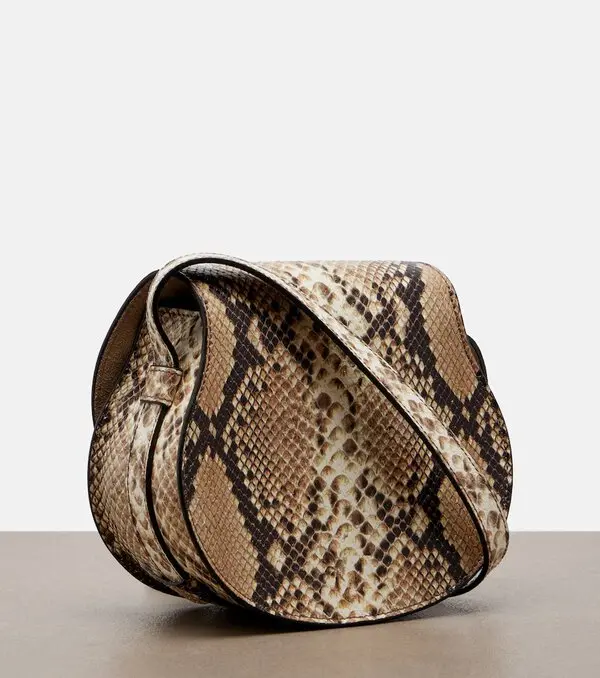 Chloé Marcie Mini Snake-effect Leather Crossbody Bag - Beige