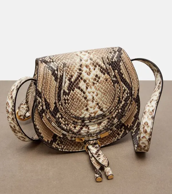Chloé Marcie Mini Snake-effect Leather Crossbody Bag - Beige