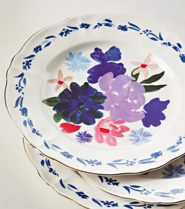 BITOSSI Set Of 4 Floral Porcelain Dinner Plates