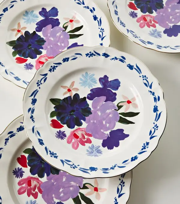 BITOSSI Set Of 4 Floral Porcelain Dinner Plates