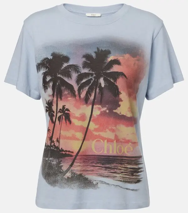 Chloé Printed Cotton Jersey T-shirt - Blue