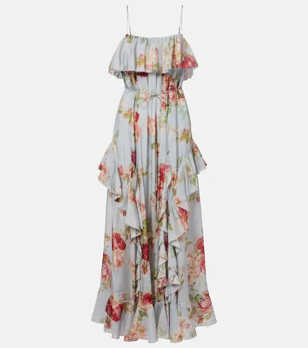 Zimmermann Roselight Floral Ruffled Silk Maxi Dress - Multicoloured