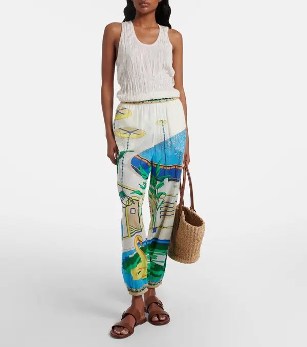 Tory Burch Printed Cotton Tapered Pants