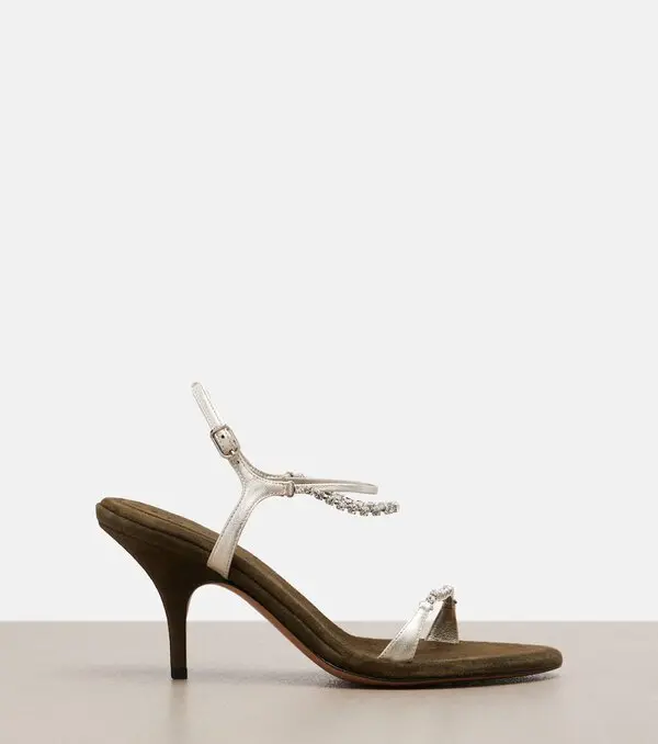 Chloé Zia Embellished Metallic Leather Sandals - Green