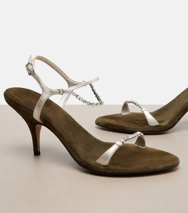 Chloé Zia Embellished Metallic Leather Sandals - Green