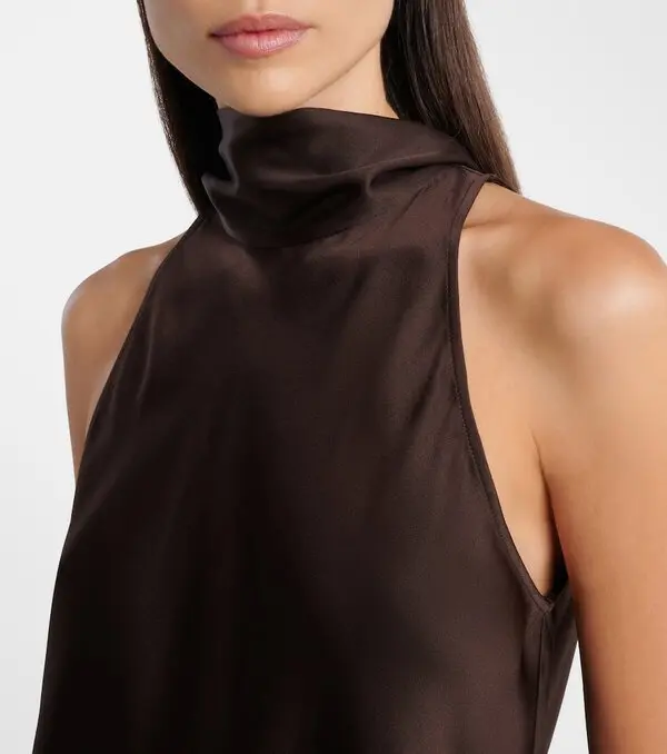 Brunello Cucinelli Asymmetrical Silk Satin Top - Brown