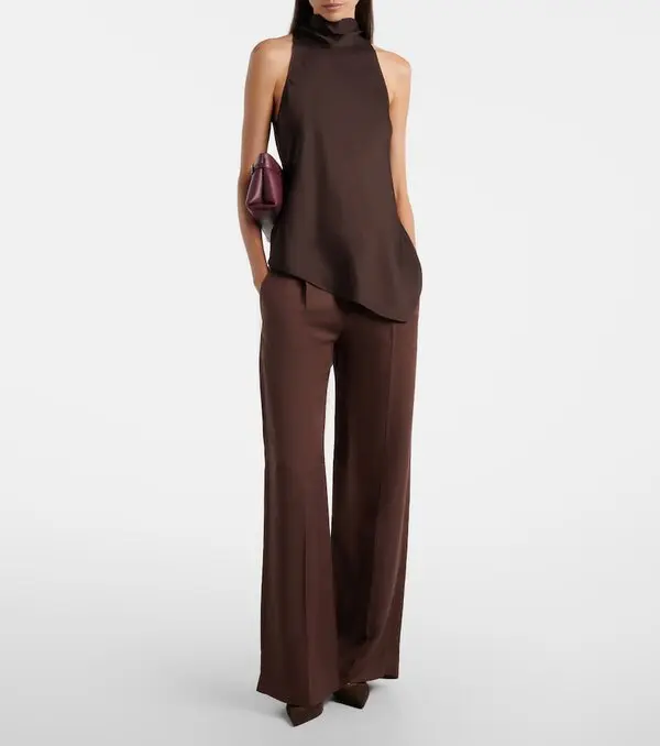 Brunello Cucinelli Asymmetrical Silk Satin Top - Brown